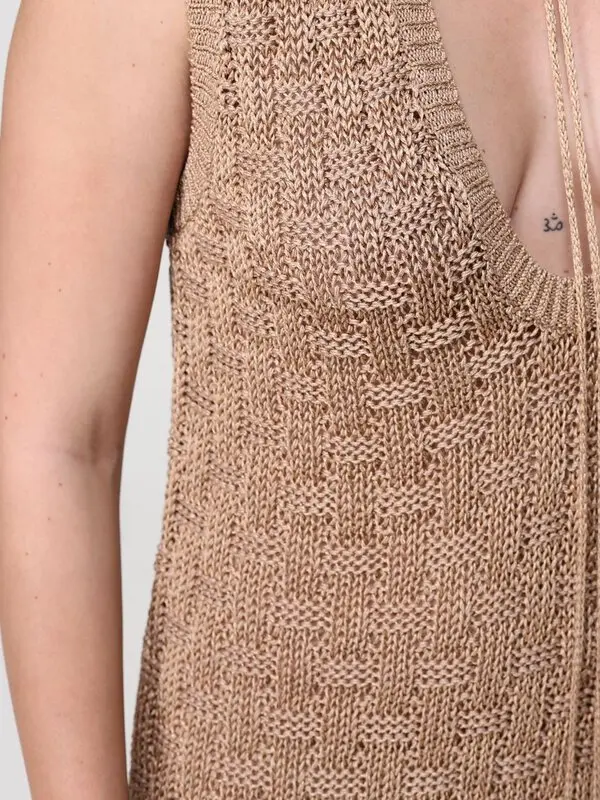 Elisabetta Franchi Knitted V-neck Mini Dress - Camel