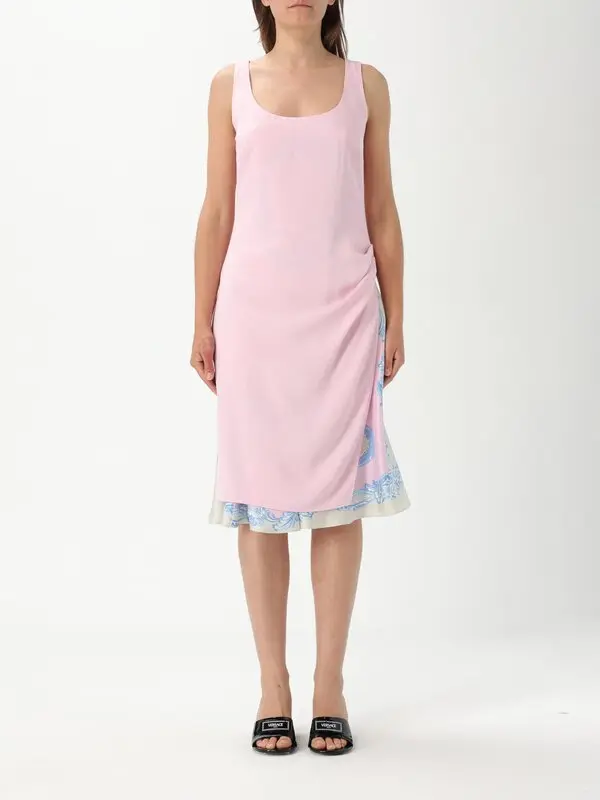 Versace Sleeveless Ruched Dress With Printed Underlayer