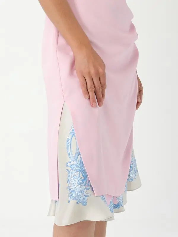 Versace Sleeveless Ruched Dress With Printed Underlayer