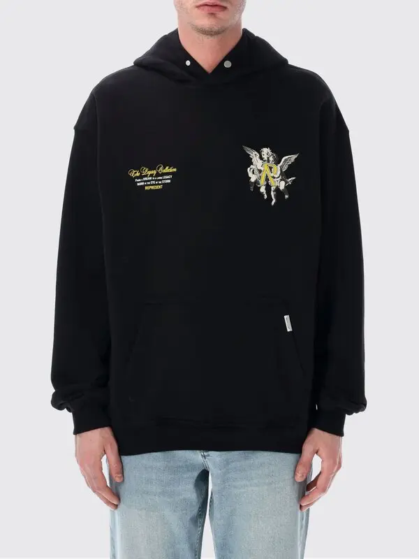 REPRESENT Cotton Hooded Sweatshirt With Print - Black