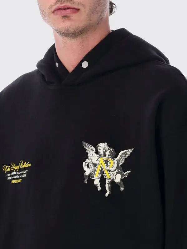 REPRESENT Cotton Hooded Sweatshirt With Print - Black