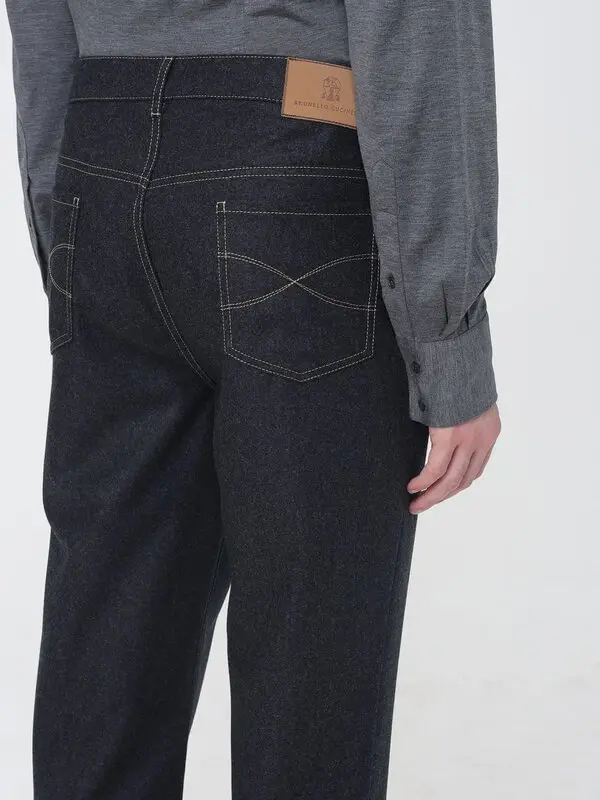 Brunello Cucinelli Five-pocket Straight-leg Jeans In Wool Felt - Grey