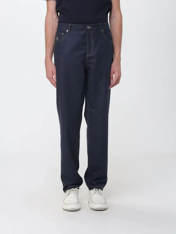 Brunello Cucinelli Five-pocket Straight-leg Jeans Crafted In Wool Felt - Navy