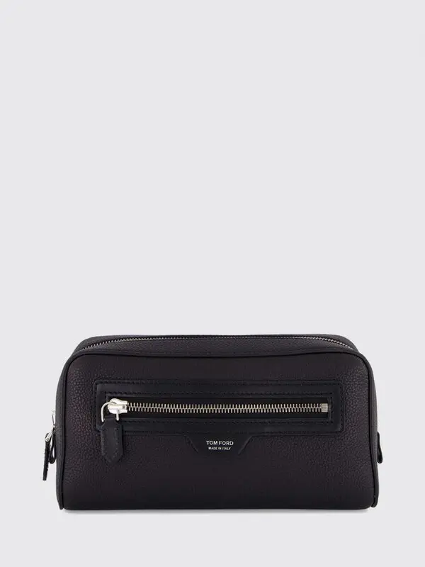 TOM FORD Calf Leather Beauty Case With Laminated Logo And Zip Closure - Black