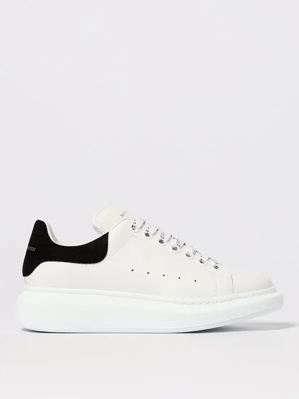 Alexander McQueen Oversize Leather Sneakers With Contrasting Suede Insert And Chunky Sole - White