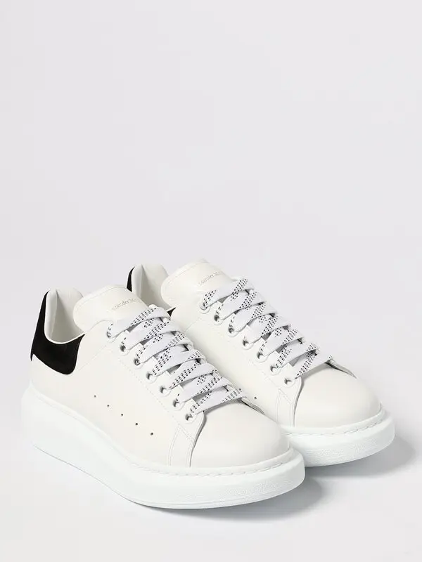 Alexander McQueen Oversize Leather Sneakers With Contrasting Suede Insert And Chunky Sole - White