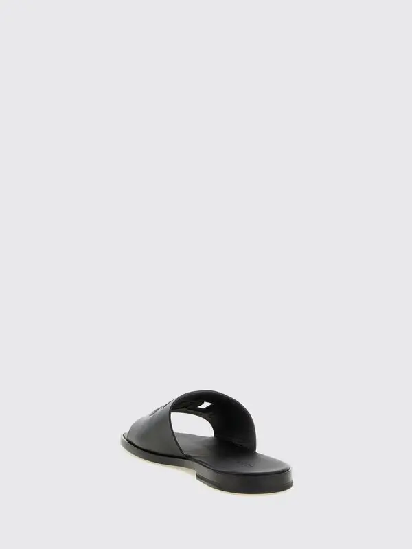 Dolce & Gabbana Smooth Calf Leather Slide Sandals With Dg Monogram - Black