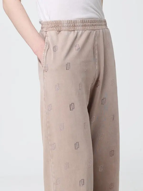 Liu Jo Cotton Trousers With Rhinestones - Beige