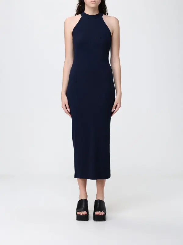 EA7 Ribbed Midi Dress With Halter Neckline - Blue