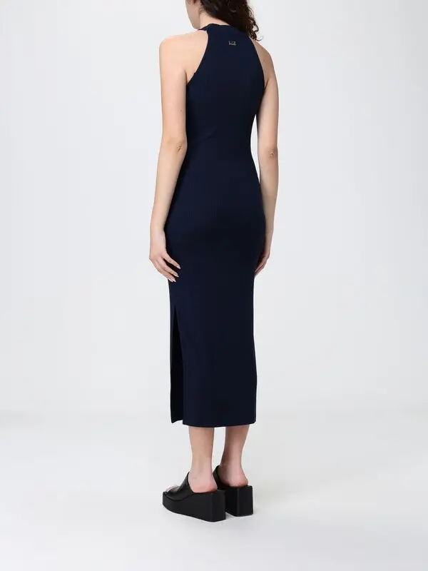 EA7 Ribbed Midi Dress With Halter Neckline - Blue