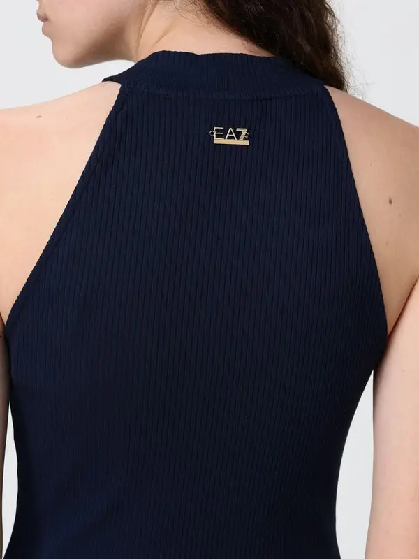 EA7 Ribbed Midi Dress With Halter Neckline - Blue