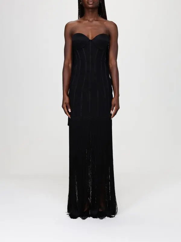 Elisabetta Franchi Crêpe Bustier Maxi Dress With Fringe