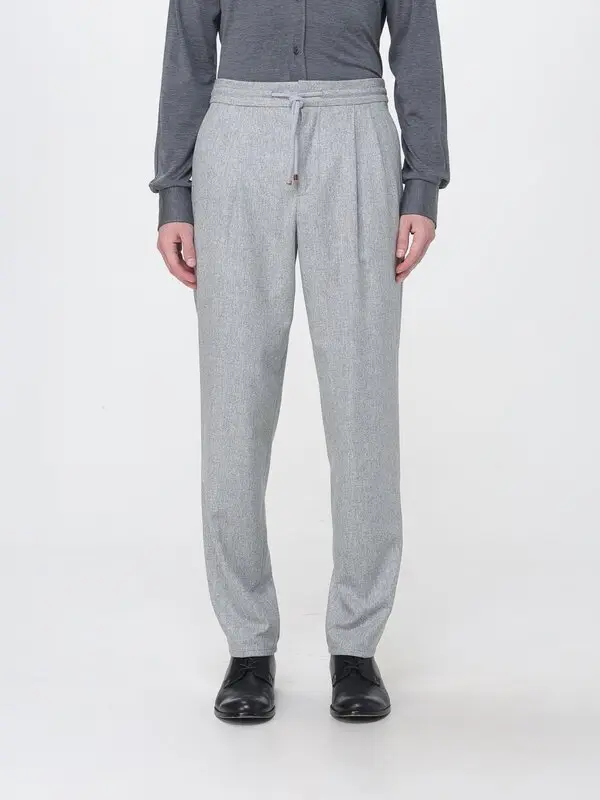 Brunello Cucinelli Virgin Wool Slim Fit Trousers With Drawstring Waist - Grey