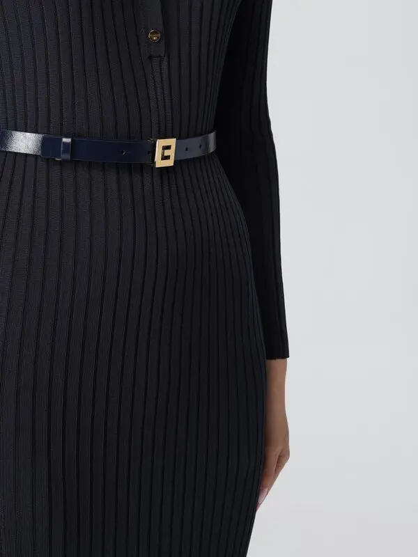 Elisabetta Franchi Ribbed Knit Midi Dress With Belt