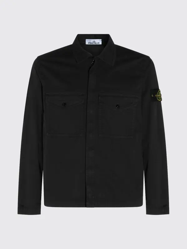 Stone Island Slim Fit Cotton Twill Shirt Jacket With Compass Logo - Black
