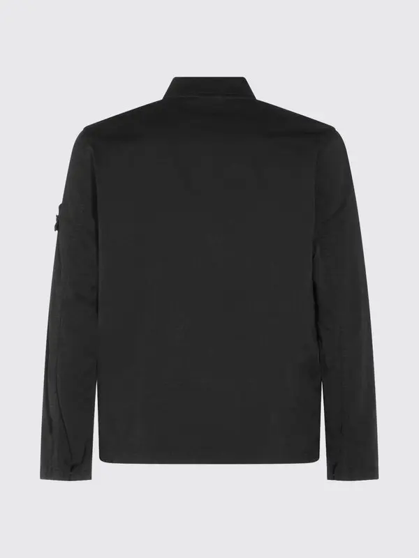 Stone Island Slim Fit Cotton Twill Shirt Jacket With Compass Logo - Black