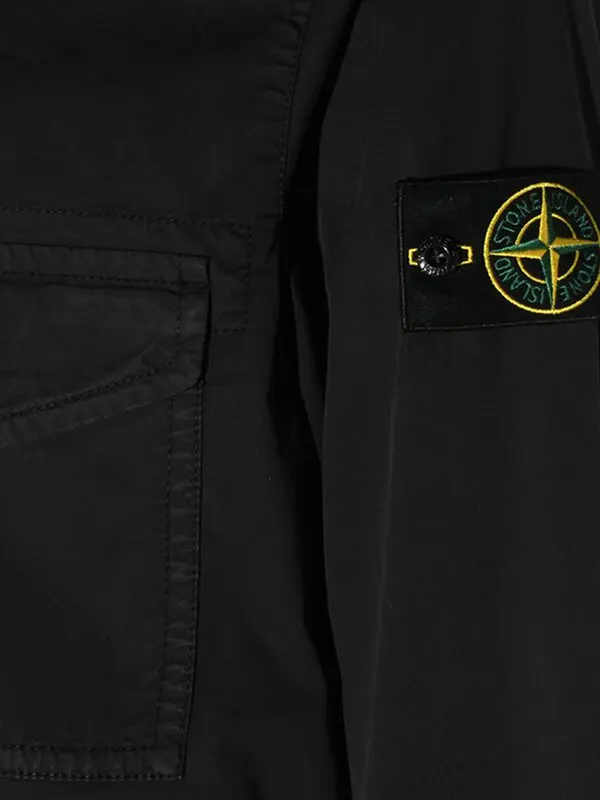 Stone Island Slim Fit Cotton Twill Shirt Jacket With Compass Logo - Black