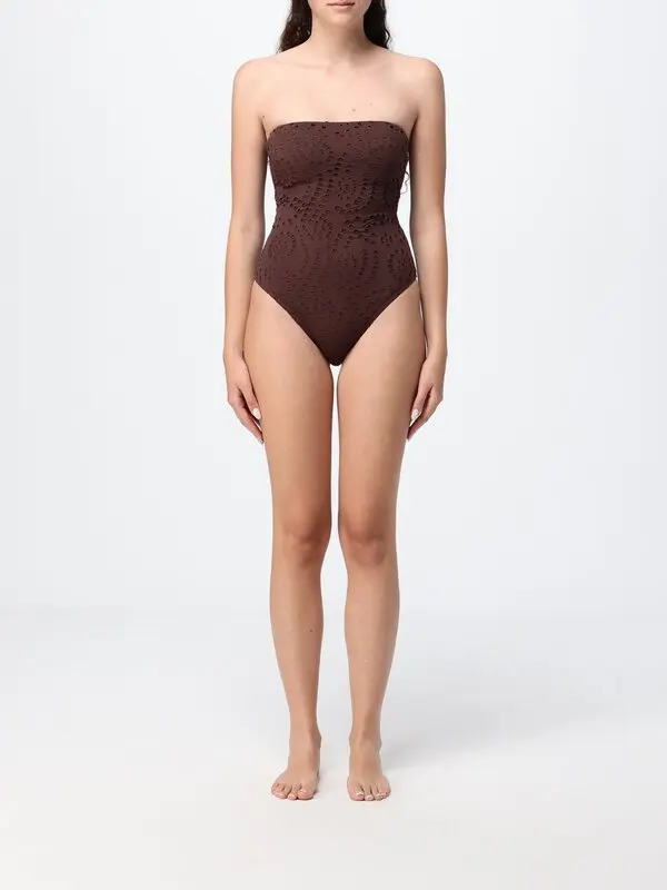 MC2 SAINT BARTH Solid Color Off-the-shoulder One-piece Swimsuit - Brown