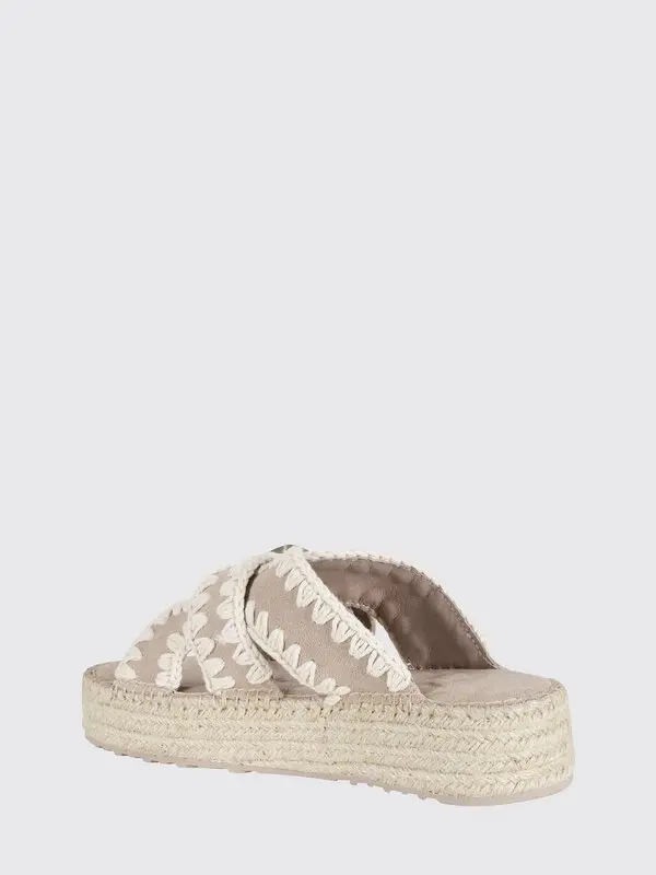 Mou Jute Suede Sandals With Contrast Stitching - Pink