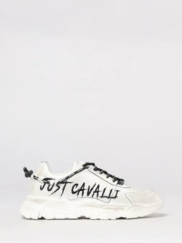 Just Cavalli Distressed Leather Sneakers With Logo