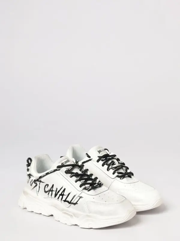 Just Cavalli Distressed Leather Sneakers With Logo