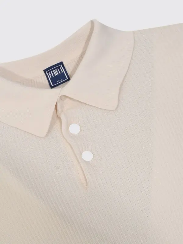 Fedeli Short-sleeved Knit Polo In Pure Cotton With A Three-button Placket - Ivory