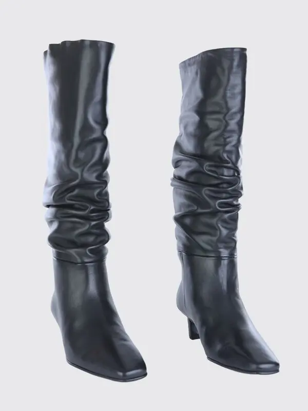 ALOHAS Draped Knee-high Boots In Smooth Leather With Low Flared Heel