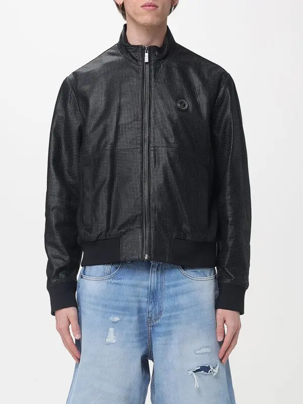 Just Cavalli Leather Bomber Jacket With Logo