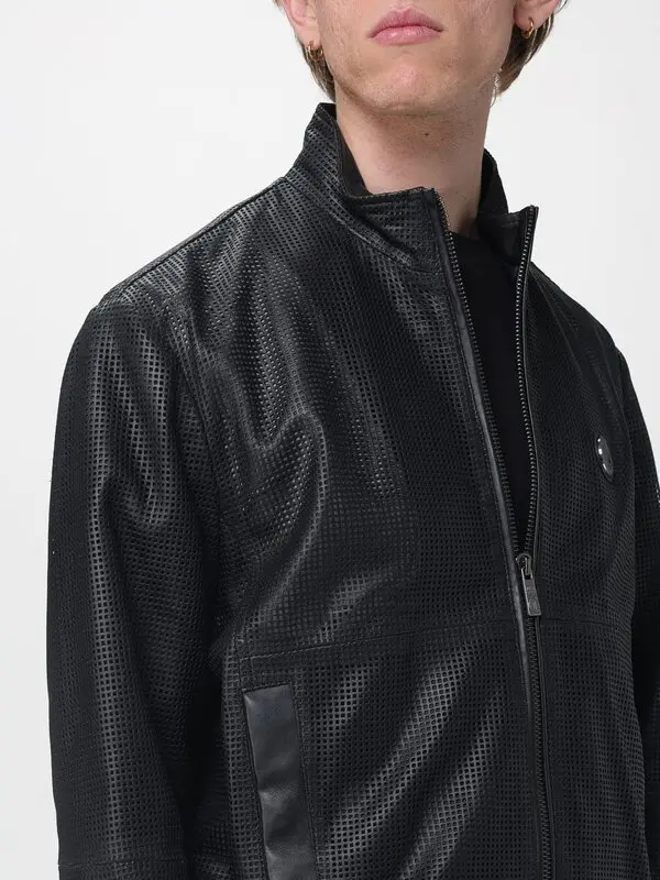 Just Cavalli Leather Bomber Jacket With Logo