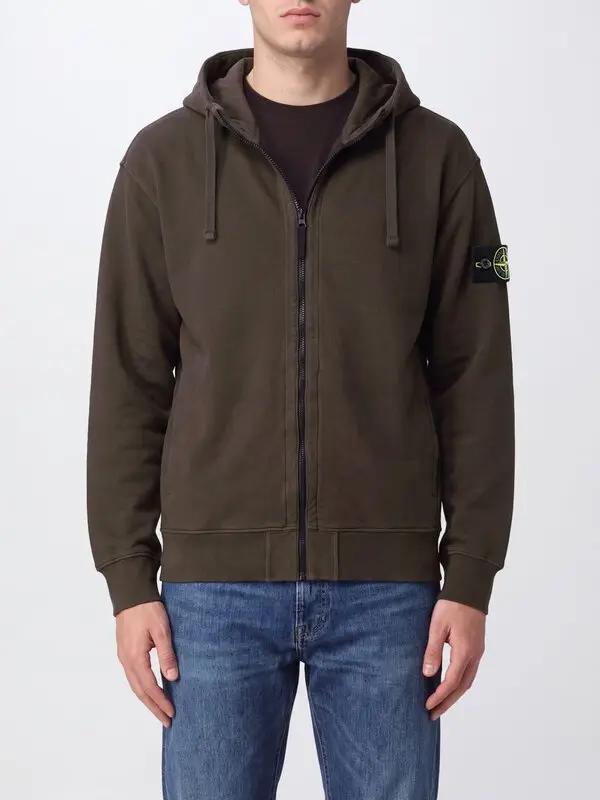 Stone Island Organic Cotton Zip-up Hoodie With Compass Logo - Grey