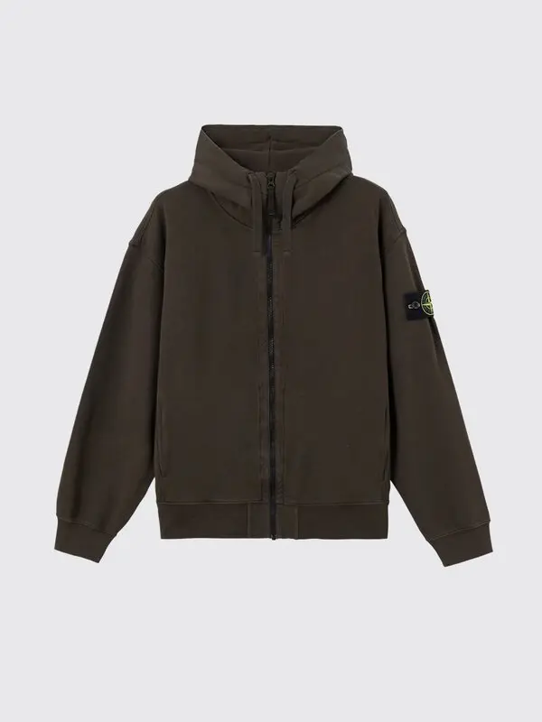Stone Island Organic Cotton Zip-up Hoodie With Compass Logo - Grey