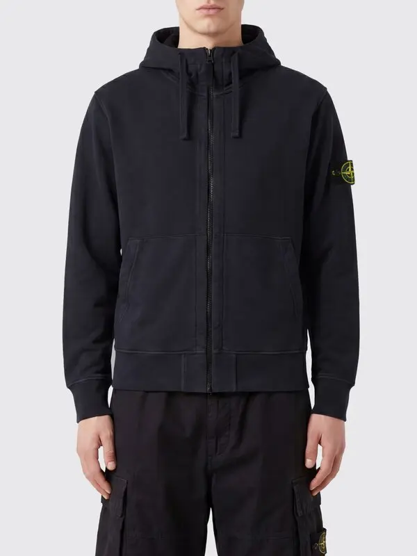 Stone Island Organic Cotton Zip-up Hoodie With Compass Logo - Navy