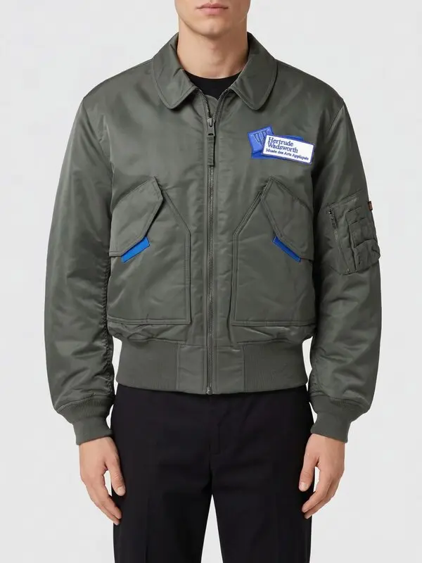GR10K Nylon Bomber Jacket With Logo - Grey