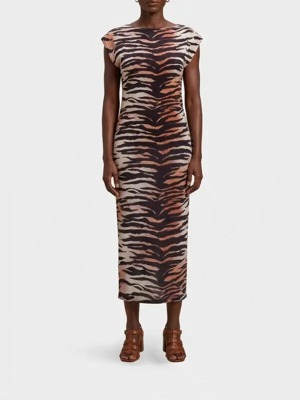 Pinko Cotton Blend Midi Dress With Tiger Print