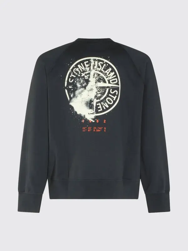 Stone Island Slim Fit Cotton Sweatshirt With Printed Compass Logo - Navy