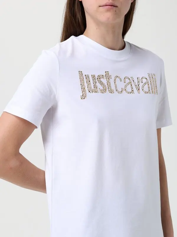 Just Cavalli Cotton T-shirts With Rhinestone Logo - White 1