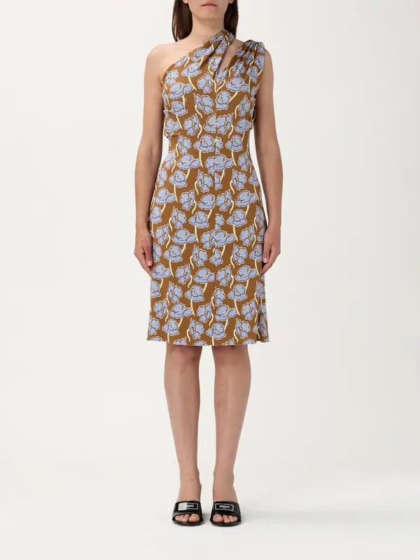 Versace Asymmetrical Floral Print Midi Dress