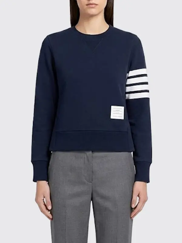 Thom Browne Crewneck Sweatshirt With Signature Stripes - Blue