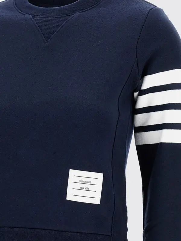 Thom Browne Crewneck Sweatshirt With Signature Stripes - Blue