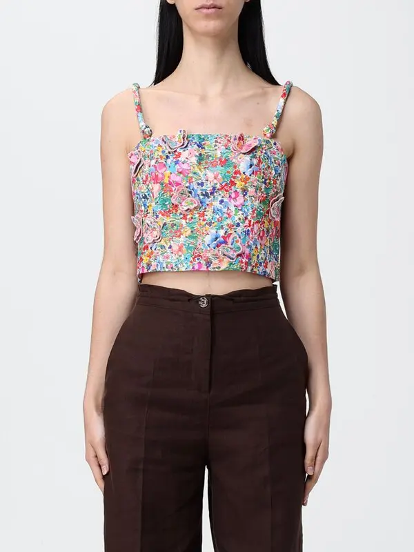 Farm Rio Floral Crop Top With Butterfly Appliqués - Multicolor