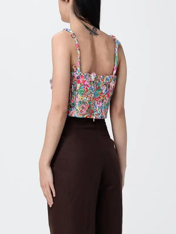 Farm Rio Floral Crop Top With Butterfly Appliqués - Multicolor
