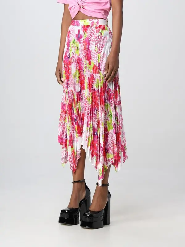 Versace Pleated Floral Print Asymmetrical Skirt