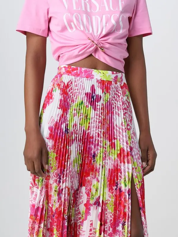 Versace Pleated Floral Print Asymmetrical Skirt