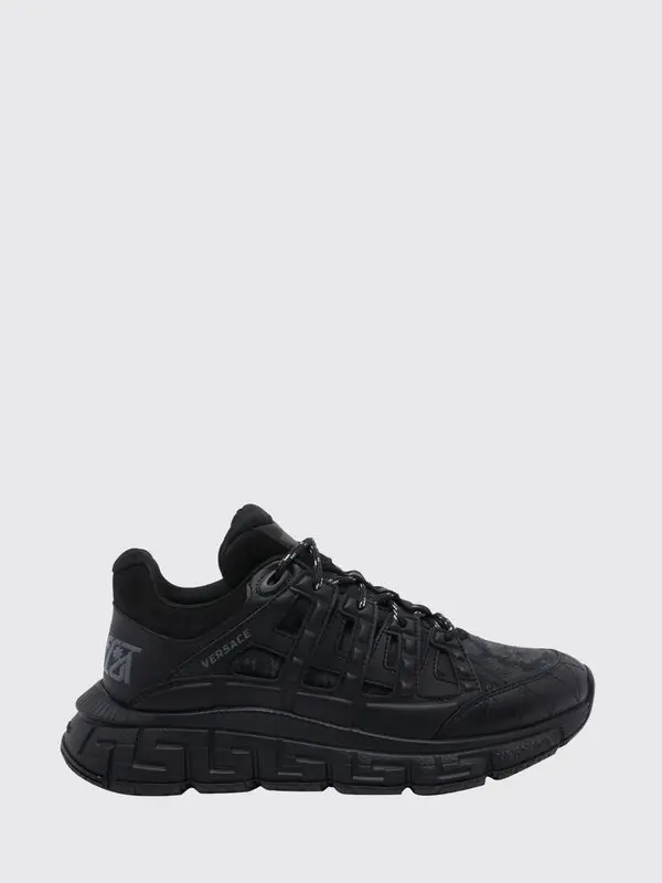 Versace Trigreca Baroque Leather And Canvas Sneakers