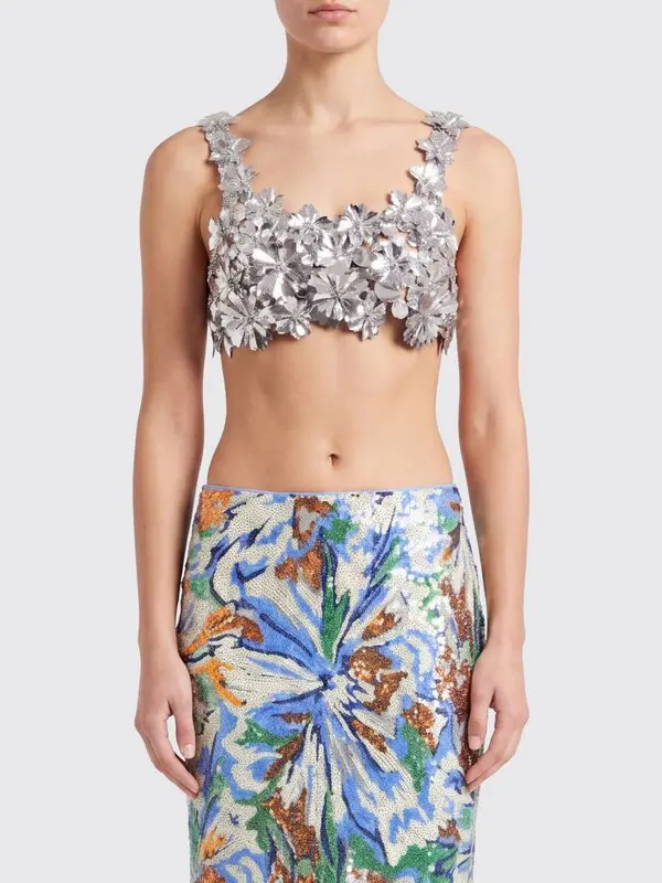 Rabanne Crop Top With Discs And 3d Flowers