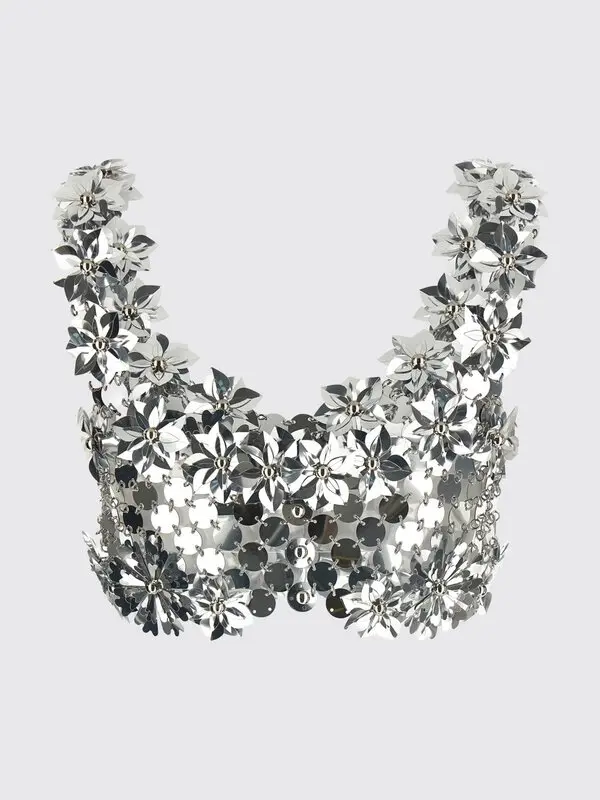 Rabanne Crop Top With Discs And 3d Flowers
