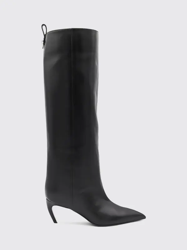 Attico Lea Smooth Leather Knee-high Boots With Curved Heel - Black