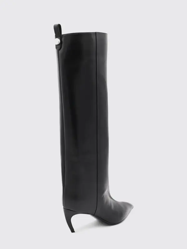 Attico Lea Smooth Leather Knee-high Boots With Curved Heel - Black