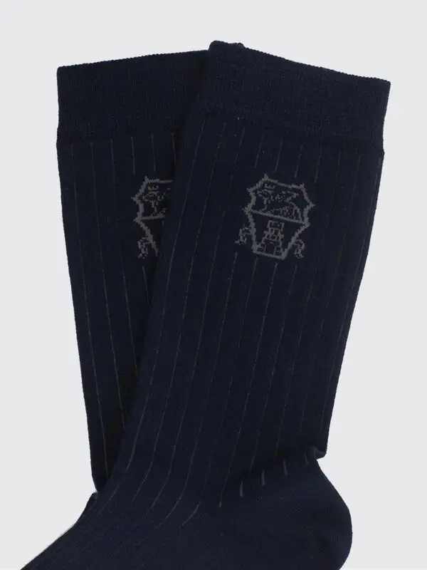 Brunello Cucinelli Ribbed Cotton Crew Socks With Logo Detail - Black