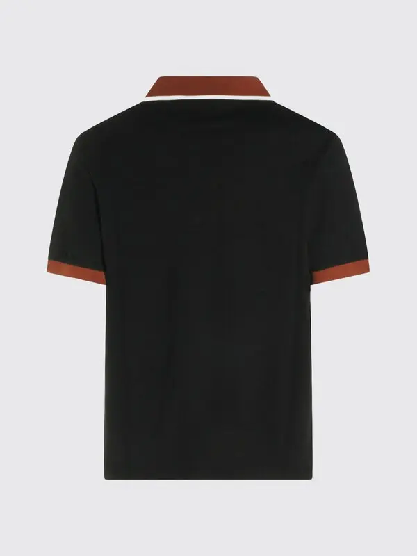 Marni Cotton Polo Shirt With Contrasting Trims And Striped Collar - Black